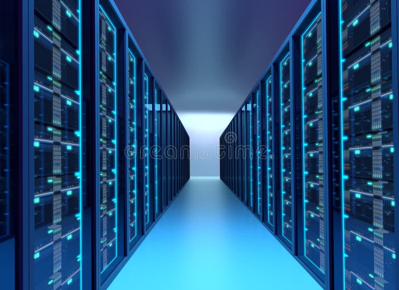 Corridor of Server Room with Server Racks in Datacenter. 3d Ill Stock ...