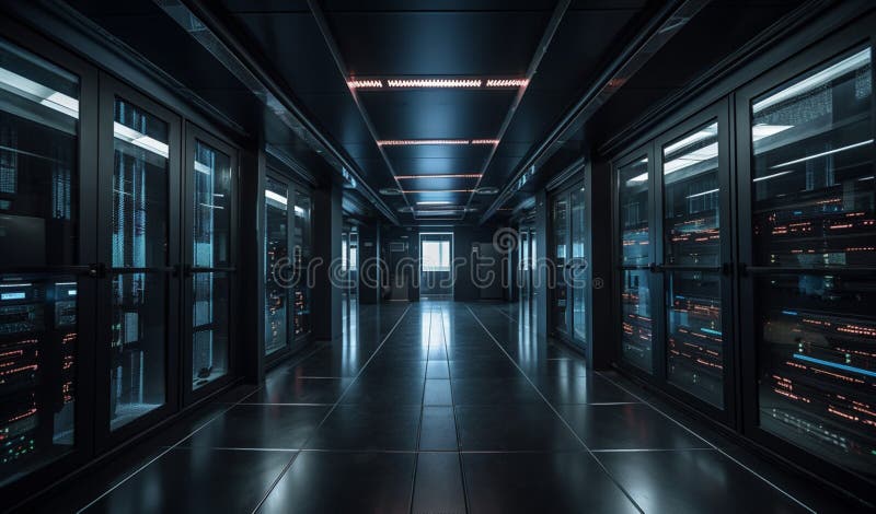 Corridor with Servers Technology Computing, Big Database Server, Data ...