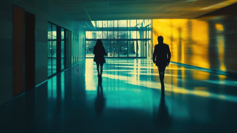 Corridor Silhouette Walking through Light and Shadow, an ...