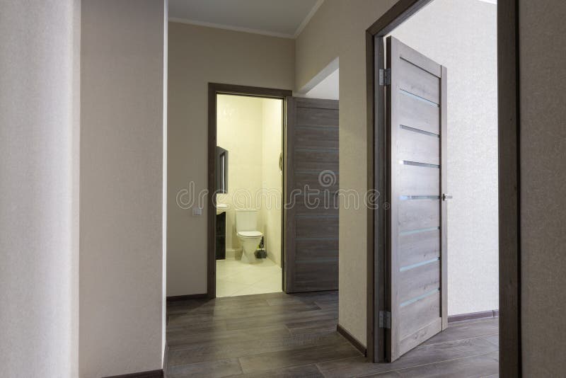 Corridor in a Small Apartment, Open Doors To the Bathroom and Room ...
