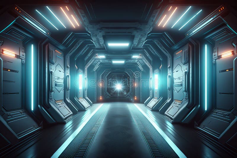 Spaceship Hallway Futuristic Sci Fi Tunnel Passageway With Glowing