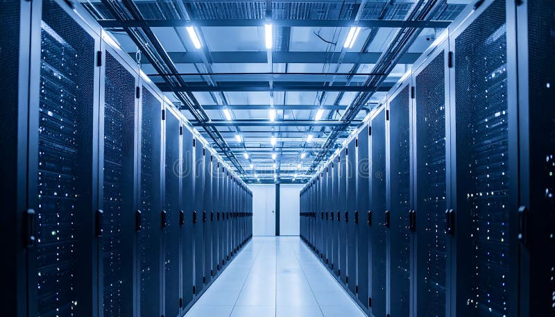 Rows of Server Racks in a Data Center Hallway Stock Illustration ...