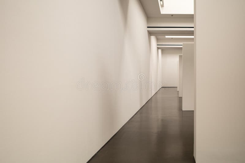 Corridor between White Wall and Partitions Inside Gallery Space. Stock ...