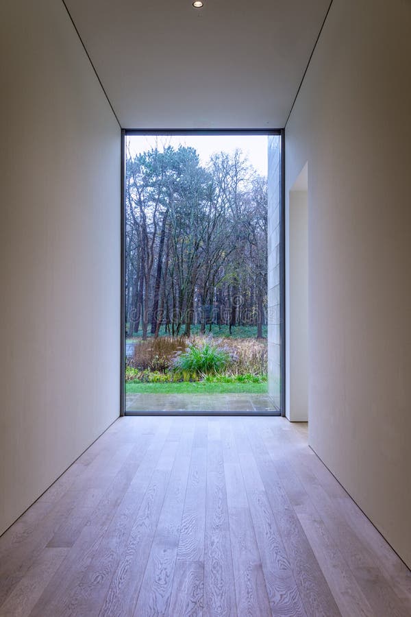 Corridor Window with Black Frame on Light Wall with Green Plants ...