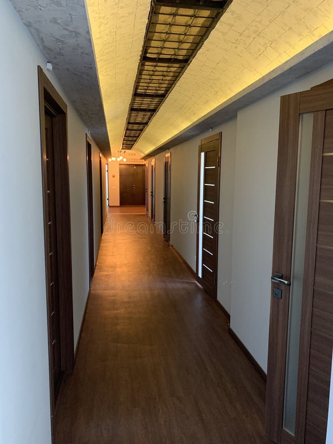 Corridor with wooden doors stock image. Image of concept - 169669721