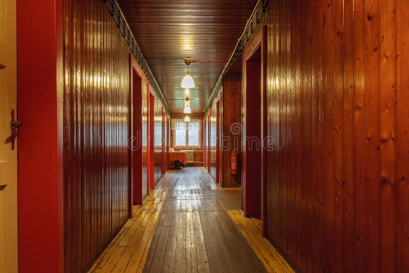 Corridor with Wooden Paneling Inside a Mountain Cottage Stock Photo ...