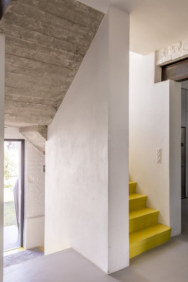 Corridor and Yellow Staircase Stock Photo - Image of light, modern ...