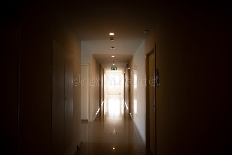 Corridors in Building in Dark Scene. Stock Photo - Image of floor ...