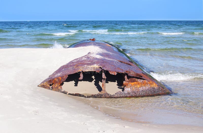 Corroded Iron Tank on the Baltic Beach Stock Photo - Image of hull ...