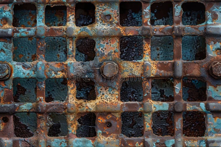 A Corroded Metal Grate with Multiple Holes and Rivets, Covered in ...
