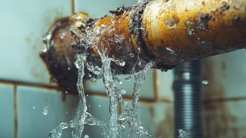Corroded Pipe Leaks Water in an Industrial Setting, Highlighting Wear ...