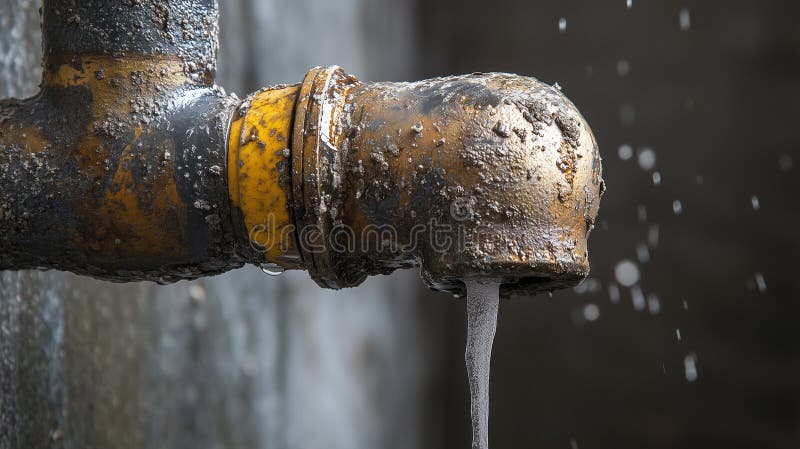 Corroded Pipe Leaking Water in an Industrial Setting with Visible Wear ...
