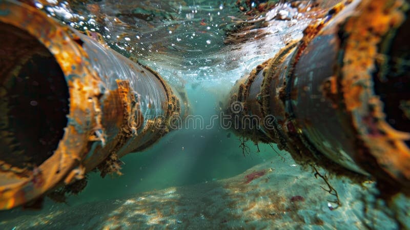 Corroded Pipeline Intersection Underwater, Algae and Marine Life ...