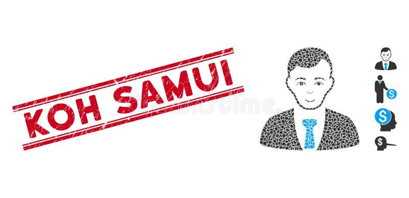 Scratched Koh Samui Line Seal and Mosaic Businessman Icon Stock ...