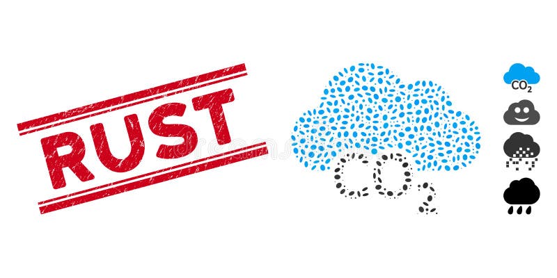 Scratched Rust Line Seal and Collage Carbon Cloud Icon Stock ...