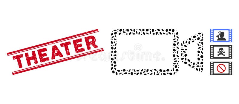 Scratched Theater Line Stamp and Mosaic Cinema Icon Stock Illustration ...