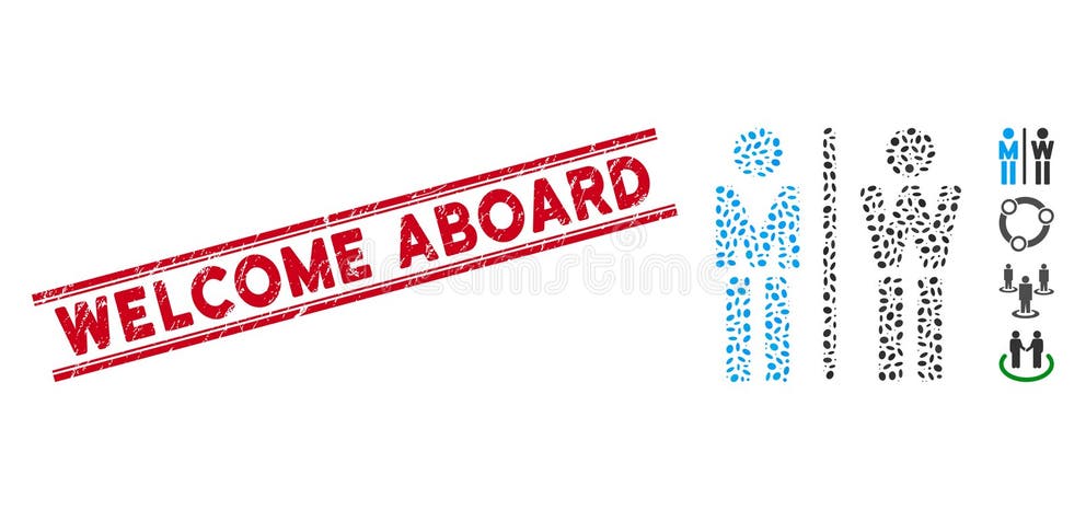 Distress Welcome Aboard Line Stamp and Collage WC Persons Icon Stock ...