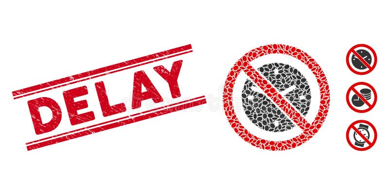 Textured Delay Line Stamp with Mosaic No Clock Icon Stock Illustration ...