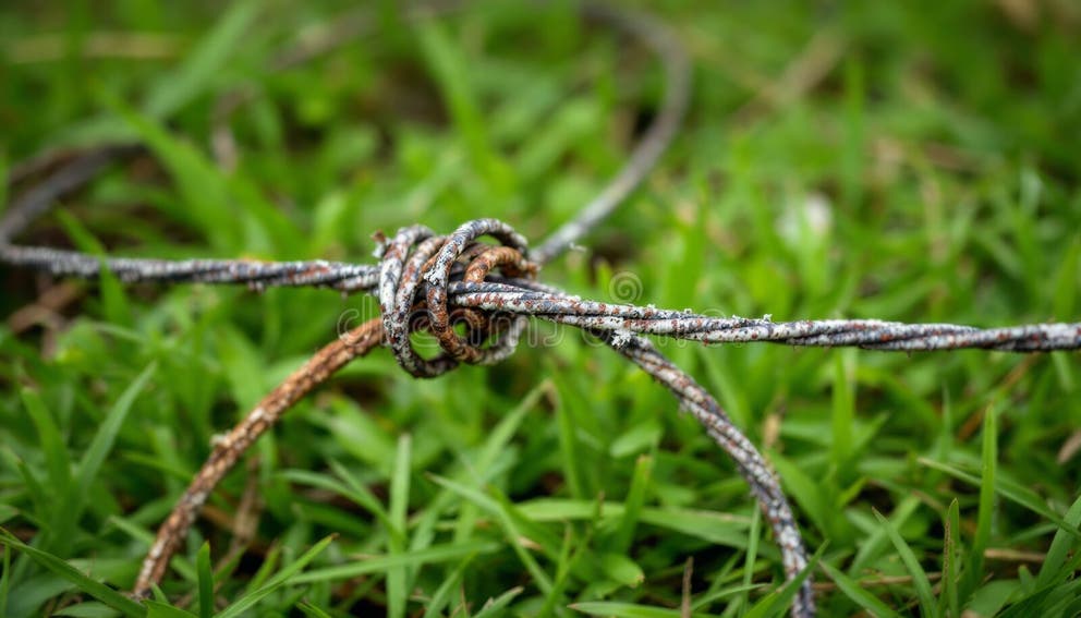 Corroded Wire Bundle Resting on Grassy Ground Stock Illustration ...