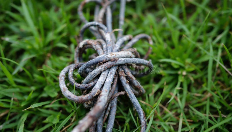 Corroded Wire Bundle Resting on Grassy Ground Stock Illustration ...