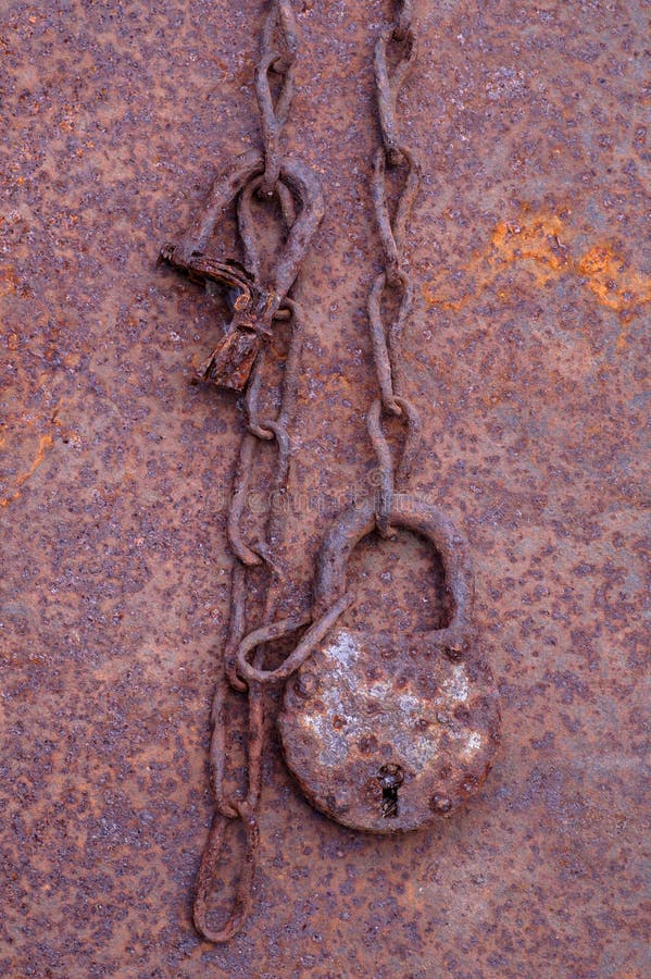 Corrosion of Metal Objects. Sheet, Padlock and Chain Stock Image ...