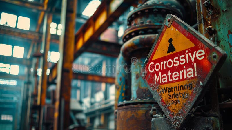 Corrosive Material Warning Sign on a Rusty Metal Surface in an ...