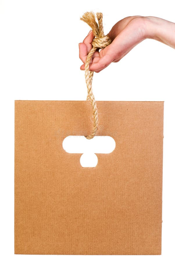 Corrugated Cardboard Hanging On Rope Stock Photo - Image of rope, label ...