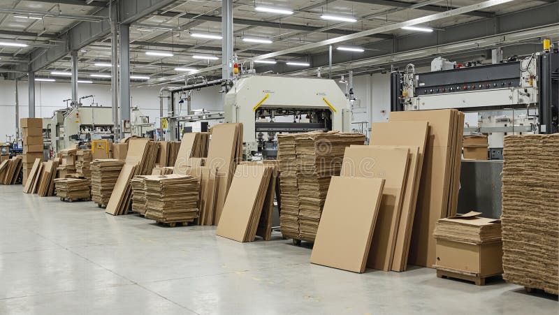 Corrugated Cardboard Stacks by Industrial Presses in Dim Packaging ...