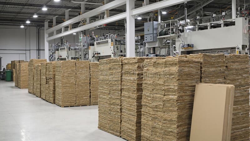 Corrugated Cardboard Stacks by Industrial Presses in Dim Packaging ...