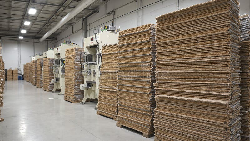 Corrugated Cardboard Stacks by Industrial Presses in Dim Packaging ...