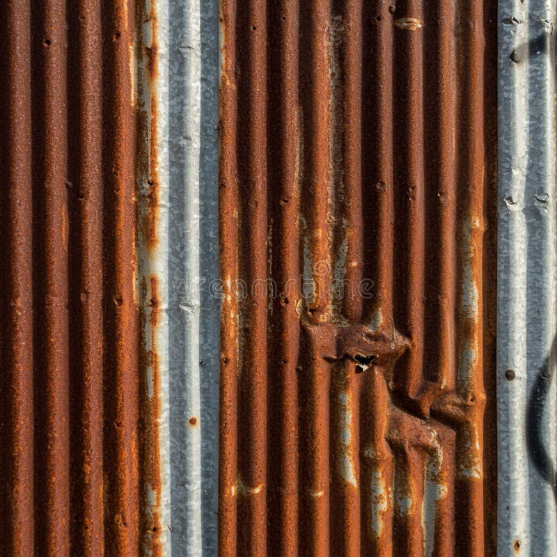 Corrugated Metal Sheet Displaying a Mix of Rust and Exposed Galvanized ...