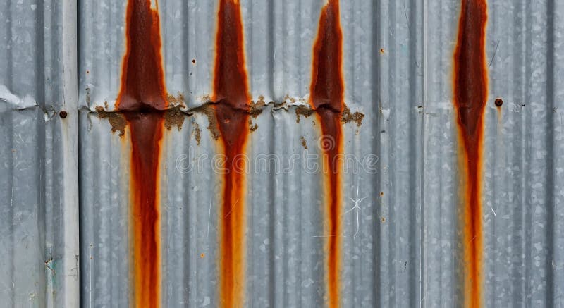 Corrugated Metal Sheet Displaying Vertical Rust Streaks, Indicative of ...