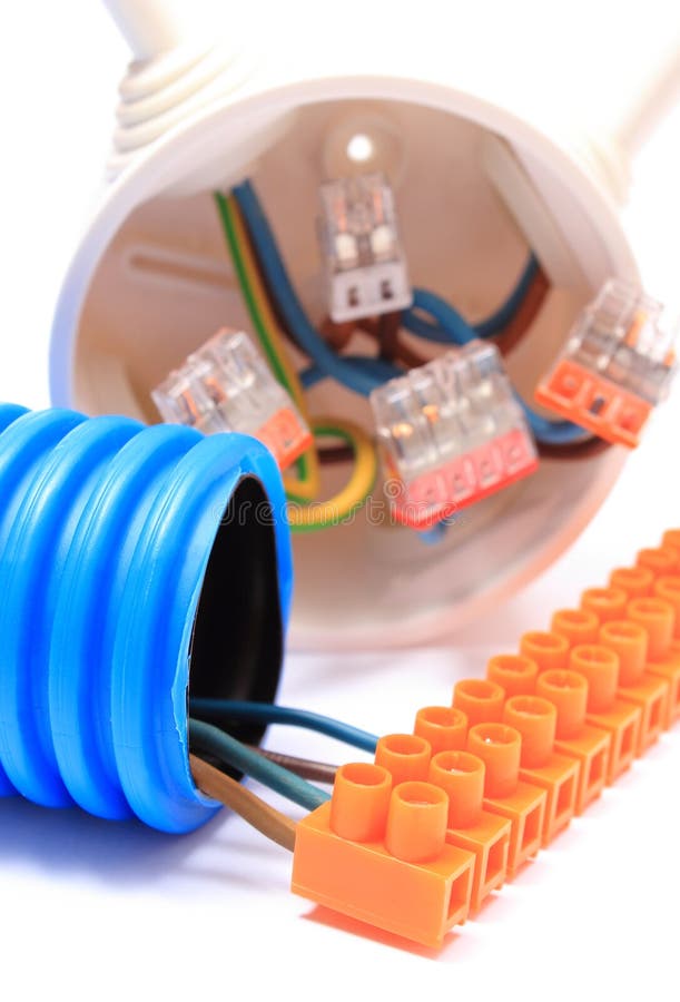 Corrugated Pipe, Cable with Connection Block, Electrical Box Stock ...