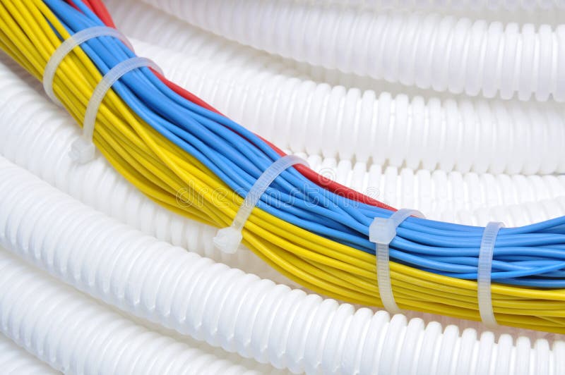 Corrugated Pipe with Cables Stock Photo - Image of closeup, isolated ...