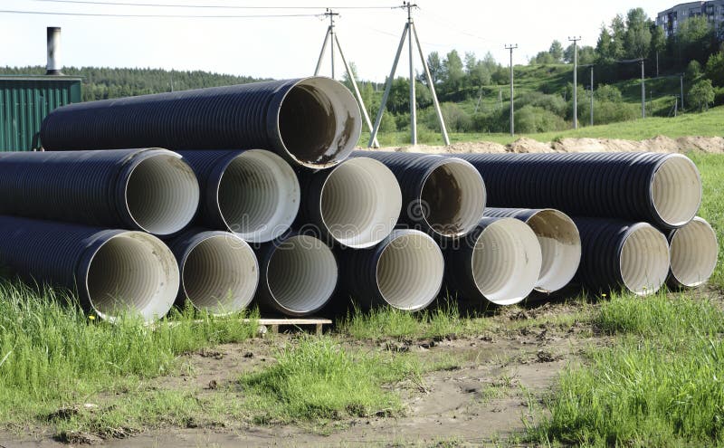 Corrugated Plastic Pipes at a Construction Site Stock Illustration ...