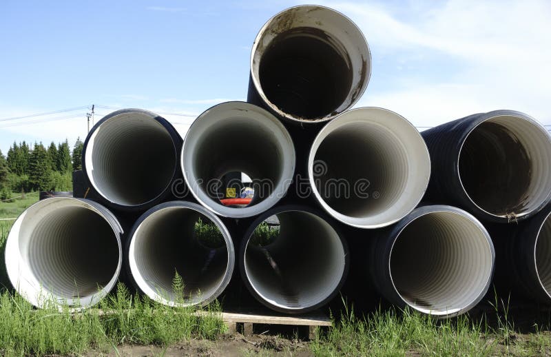 Corrugated Plastic Pipes at a Construction Site Stock Image - Image of ...