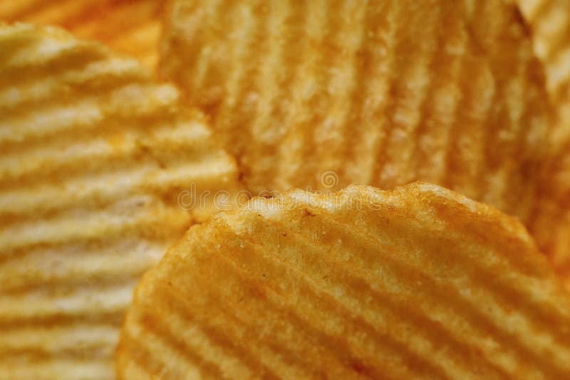 Corrugated Potato Chips. Close-up Macro View. Stock Image - Image of ...