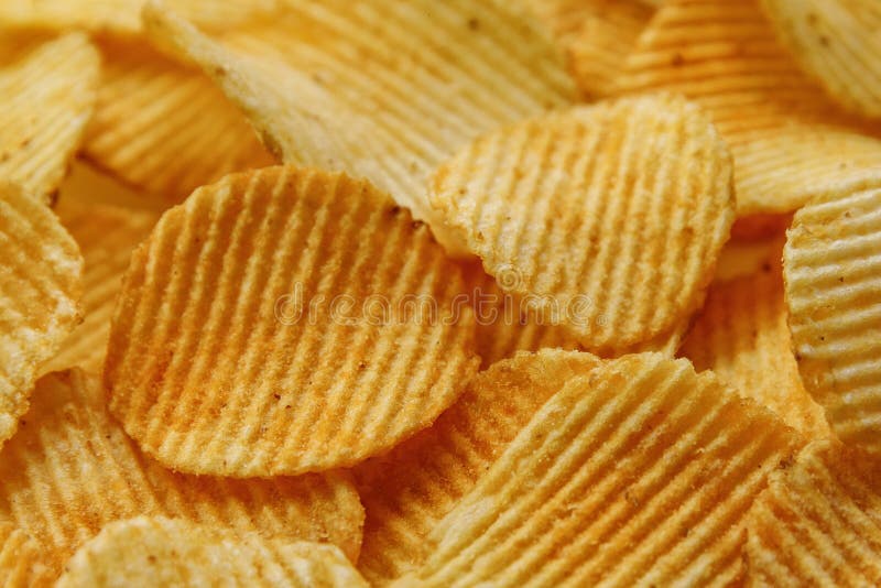Corrugated Potato Chips. Food Background. Top View. Stock Image - Image ...