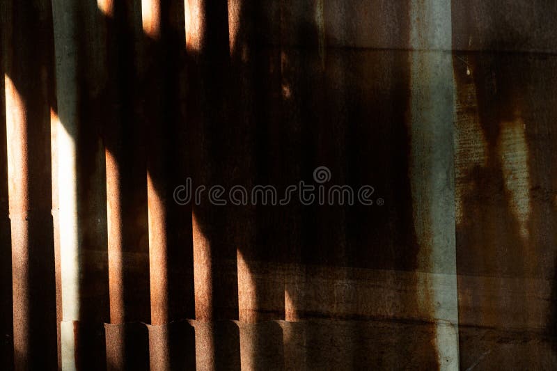 Corrugated Zinc Sheet Wall with Sunlight and Shadow Stock Photo - Image ...