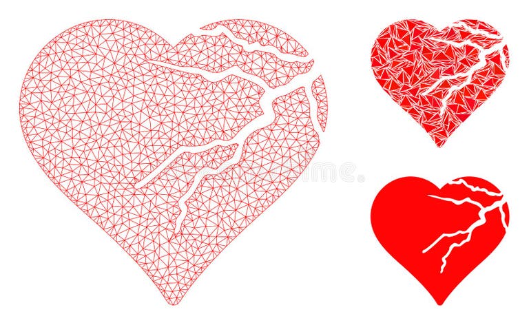 Corrupted Love Heart Vector Mesh Carcass Model and Triangle Mosaic Icon ...