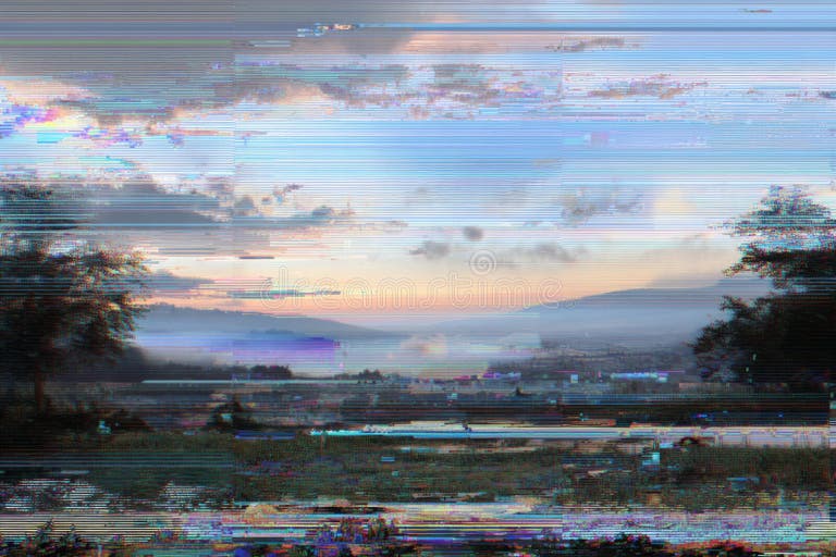 Corrupted System Error Warning Reveals Distorted Landscape with Soft ...