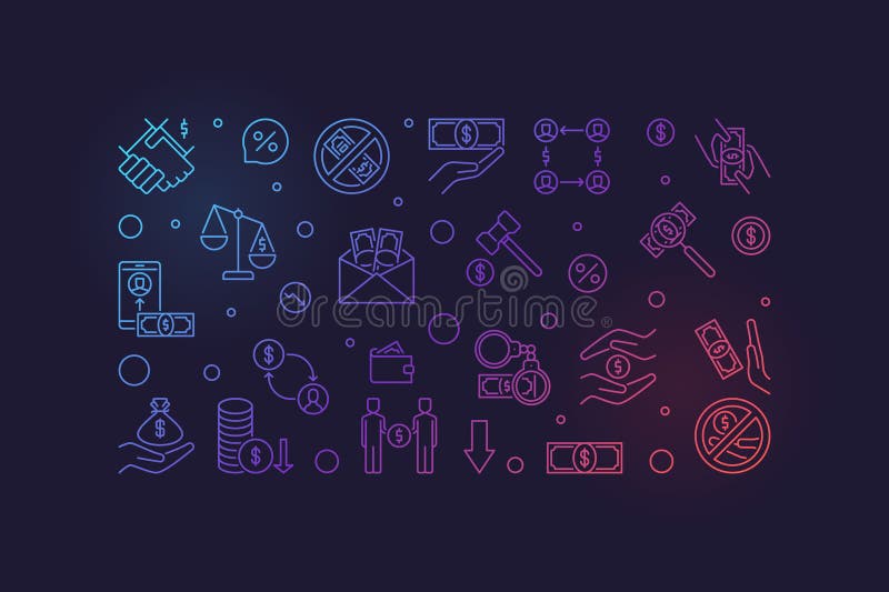 Corruption and Bribery Vector Outline Horizontal Banner. Bribe Concept ...