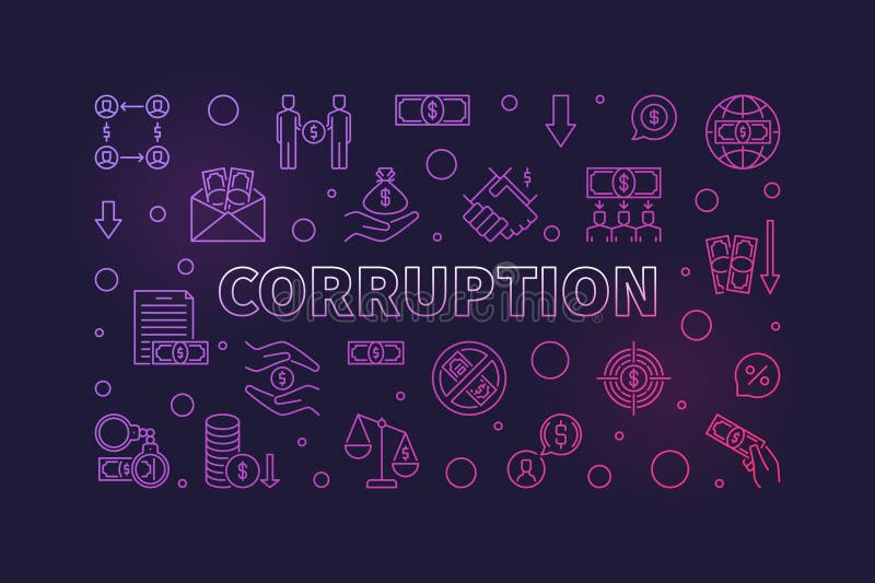 Corruption Concept Linear Horizontal Banner. Vector Outline ...