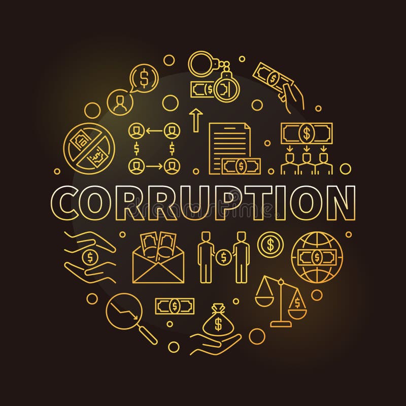 Corruption Concept Outline Circular Golden Banner. Vector Round ...