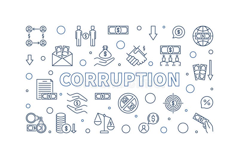 Corruption Concept Outline Horizontal Banner - Vector Linear ...