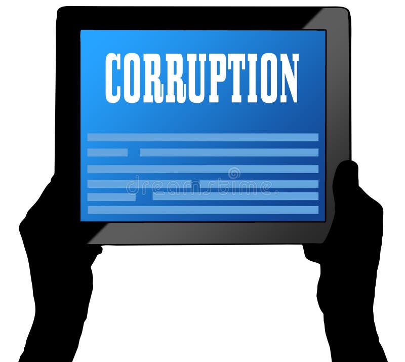 CORRUPTION on Tablet Screen, Held by Two Hands. Stock Illustration ... CORRUPTION on Tablet Screen, Held by Two Hands. Stock Illustration ...