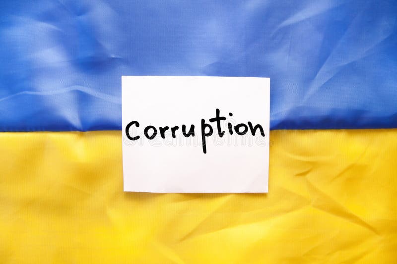 Corruption in Ukraine - Text on Ukrainian Flag, Social Issue Concept ...