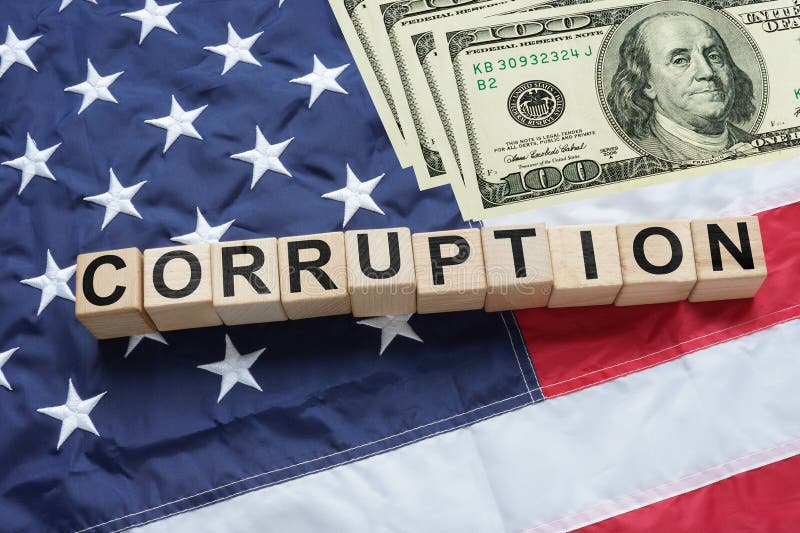 Corruption in USA is Shown Using the Text and US Flag Stock Image ...