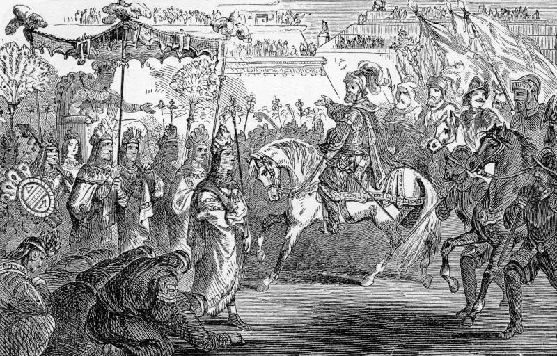 Cortez meets Montezuma editorial stock photo. Illustration of mexican ...