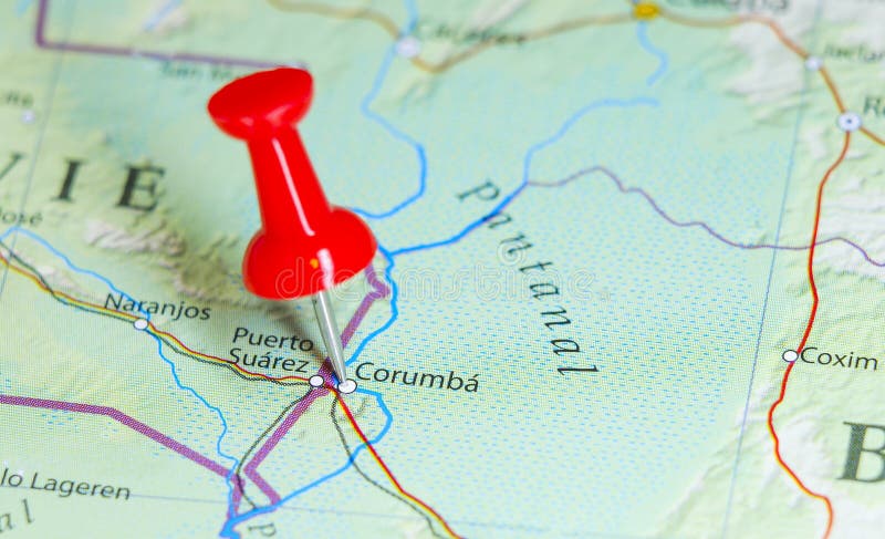 Corumba, Brazil pin on map stock image. Image of atlas - 337481119